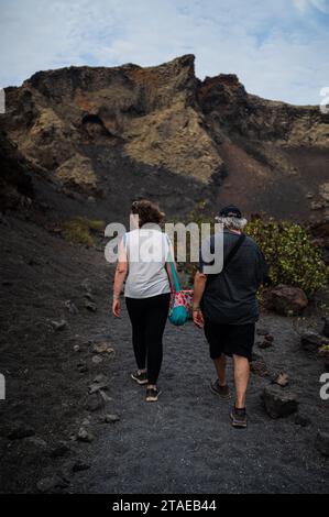 Volcan del Cuervo (Crow volcano) a crater explored by a loop trail in a ...