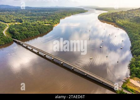 France, French Guiana, Roura, aerial view of the Mahury river spanned ...