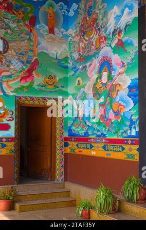 Nepal, Kathmandu Valley, Bodhnath, Tharlam Gompa, wall painting ...