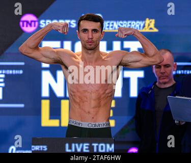 Brad Strand during a weigh-in at BOXPARK Liverpool. Picture date ...