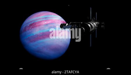 Spaceship arriving at exoplanet, space mission to the unknown planet ...