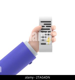 3d female hand holds payment energy bill paper invoice icon design ...