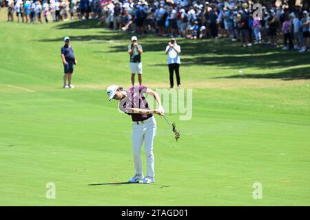 Min Woo Lee of Australia plays an approach shot on the 9th Hole during ...