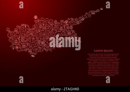 Cyprus map silhouette from red square pixels and glowing stars. Vector ...