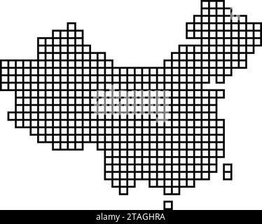 China map silhouette from black square pixels. Vector illustration ...