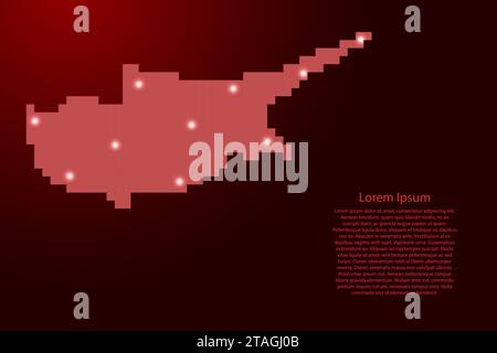 Cyprus map silhouette from red mosaic structure squares and glowing ...