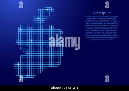 Ireland map silhouette from blue square pixels and glowing stars ...