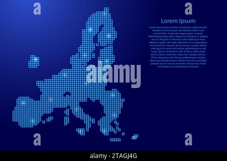 Denmark map silhouette from blue square pixels and glowing stars ...