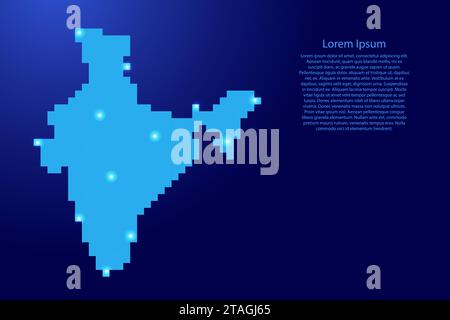 India map glowing silhouette outline made of stars lines dots triangles ...