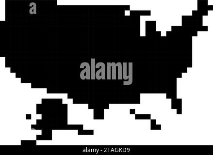 United States, USA map silhouette from red square pixels and glowing ...