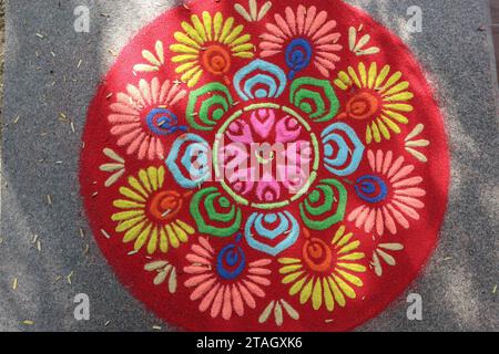 Beautiful rangoli design with stencil. Rangoli designs. Multi color ...