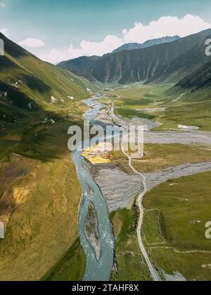 Truso Valley and Gorge trekking / hiking route landscape, in Kazbegi ...