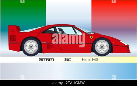 Ferrari F40 vintage super car, italian design, vector illustration ...