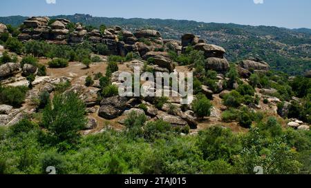 Lime rock formations on the Aegean coast in western Turkey. Volcanic ...