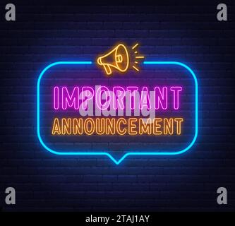 Neon Icon. Megaphone with important announcement poster in flat style. Vector illustration Stock ...