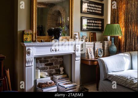 Collection of intaglios of Roman emperors and sari fabric lampshade in ...