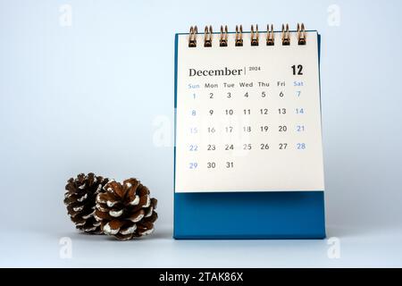 Blue December 2024 calendar on blurred background of blue ocean Stock ...