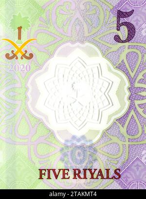 Saudi Arabia 5 SAR five Saudi riyals cash money banknote with the photo ...