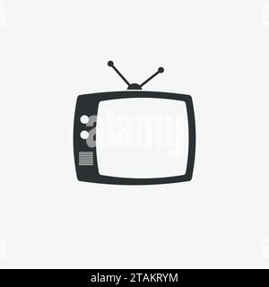 TV icon isolated on grey background. Retro TV icon flat style. Black TV ...
