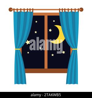 Night outside window flat color icon. Isolated on white background ...