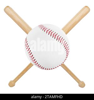 Baseball ball and two crossed wooden bats isolated on white Stock Photo ...