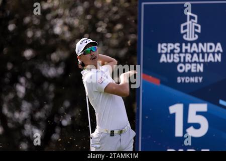 Min Woo Lee of Australia tees off on the 17th Hole during the first ...