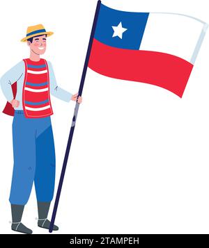 The flag of Chile is in the hand of a man in color and black and white ...