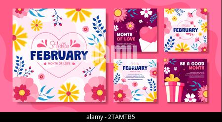 Hello February Post Flat Cartoon Hand Drawn Templates Background ...