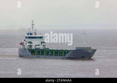 Coastal vessel Scot Bay heading for port on a murky day Stock Photo - Alamy