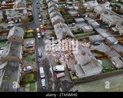 Aerial views of aftermath of fatal gas explosion at house in Baberton ...