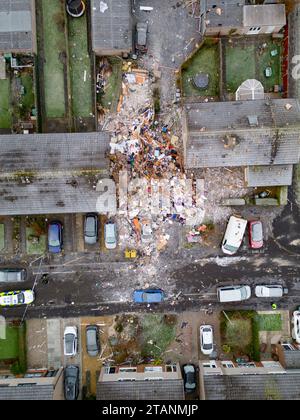 Aerial views of aftermath of fatal gas explosion at house in Baberton ...