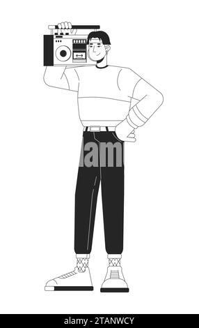 Carrying boombox on shoulder line cartoon flat illustration Stock ...