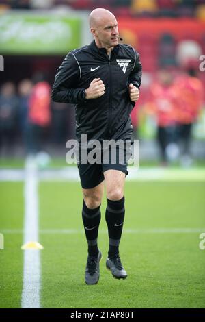 The referee Anthony Taylor warms up before the UEFA Champions League ...