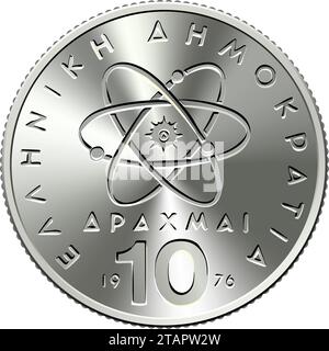 vector Greek money, 10 drachmas silver coin 1976 Democritus, Ancient ...