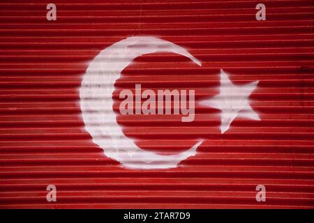 Turkish national flag painted on metal background in the street Stock ...