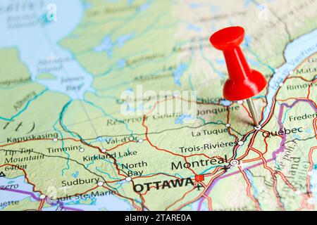 Québec, Canada pin on map Stock Photo - Alamy