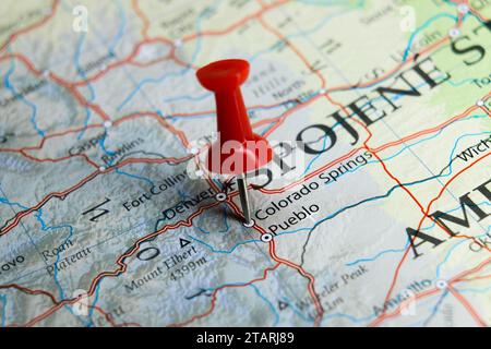 Colorado Springs pin on map of USA Stock Photo - Alamy