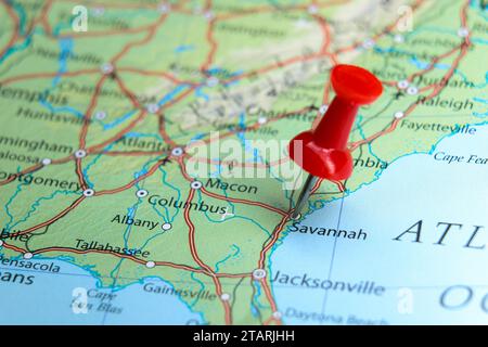Savannah map. Savannah pinned. Map with red pin point of Savannah in ...