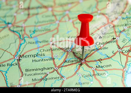 Atlanta pinned on a map of Georgia, USA Stock Photo - Alamy