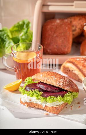 Healthy and delicious sandwich for fresh breakfast. Buns with healthy ...