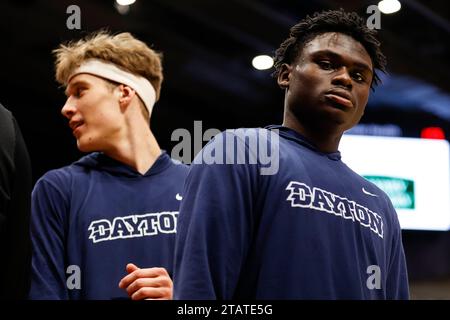 Dayton, USA. 02nd Dec, 2023. A Dayton Flyers Cheerleader stands in ...