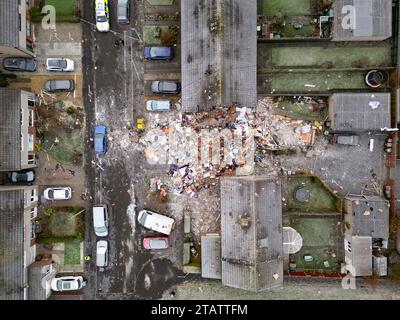 Aerial views of aftermath of fatal gas explosion at house in Baberton ...