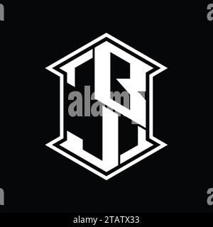 BJ Letter Logo monogram hexagon shield shape up and down with sharp corner isolated style design ...