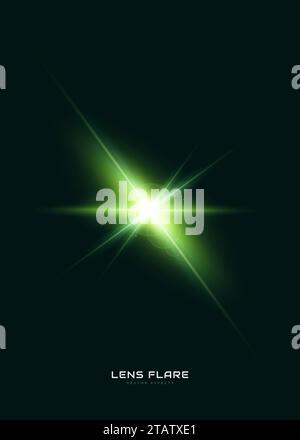 Green sunlight lens flare, sun flash with rays and spotlight. Glowing ...