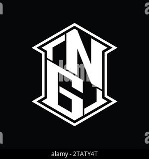 NG Letter Logo monogram hexagon shield shape up and down with sharp ...