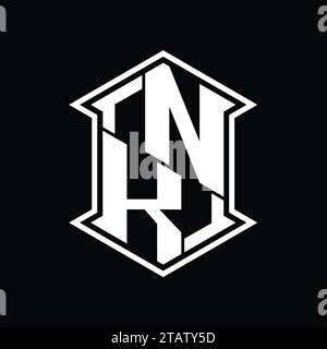 NK Letter Logo monogram hexagon shield shape up and down with crown ...