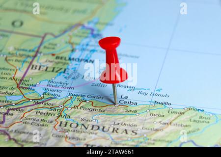 La Ceiba, Honduras pin on map Stock Photo - Alamy