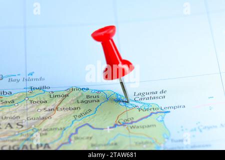 Laguna de Caratasca, Honduras pin on map Stock Photo - Alamy