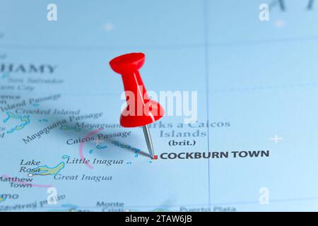 Cockburn Town, Turks and Caicos pin on map Stock Photo - Alamy