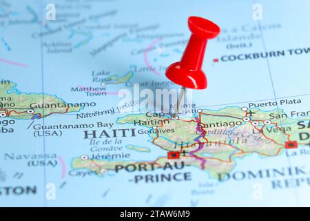 Cap-Haitien pinned on a map of Haiti Stock Photo - Alamy